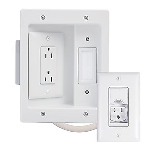 Legrand - OnQ Cable Management Hides All Cords, TV Outlet Wall Kit Works with All TV Power Plugs, In Wall TV Power Kit Supports 5.1 Speaker System, Recessed TV Outlet, White, HT22U2WHR12