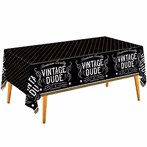 Gatherfun Vintage Birthday Party Decorations for Men Disposable Tablecloth, Plastic Table Cover for 30th 40th 50th 60th 70th 80th Birthday Decorations