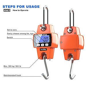 300kg / 660lb Portable Digital Crane Scale with Hooks, High Accuracy Heavy Duty Electronic Hanging Scale for Farm Hunting Fishing Outdoor (Orange)