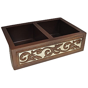 Copper Farmhouse Kitchen Sink 50/50 Silver Design