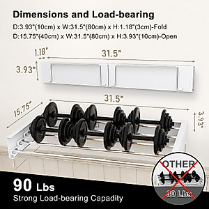 Gorblos Wall Mounted Drying Rack, Foldable Laundry Rack, Collapsible Drying Rack, 5 Stainless Rods, Wall Mounted Clothing Rod with 2 Towel Bar, 90 lb Capacity, 31.5" White