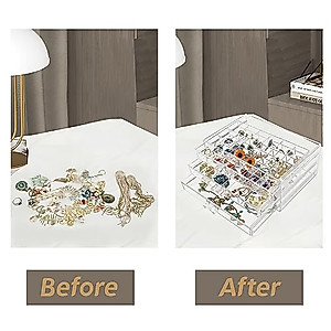 Ptaedex Jewelry Organizer Box, Acrylic Jewelry Holder Clear Jewelry Storage with 3 Drawers for Women Girls Men