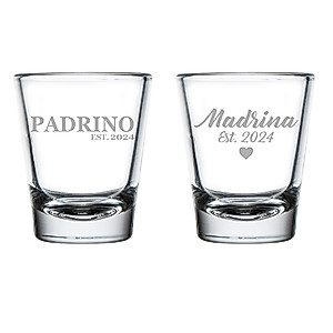 MIP Set of 2 Shot Glasses 1.75oz Shot Glass Gift Madrina Est 2024 And Padrino Est 2024