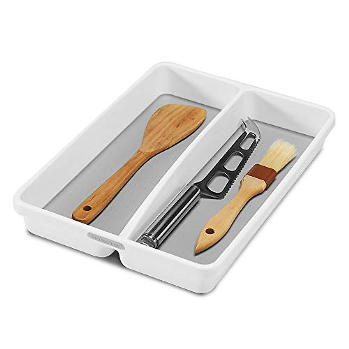madesmart Classic Mini Utensil Tray, Soft Grip, Non-Slip Kitchen Drawer Organizer, 2 Compartments, Multi-Purpose Home Organization, BPA Free, White