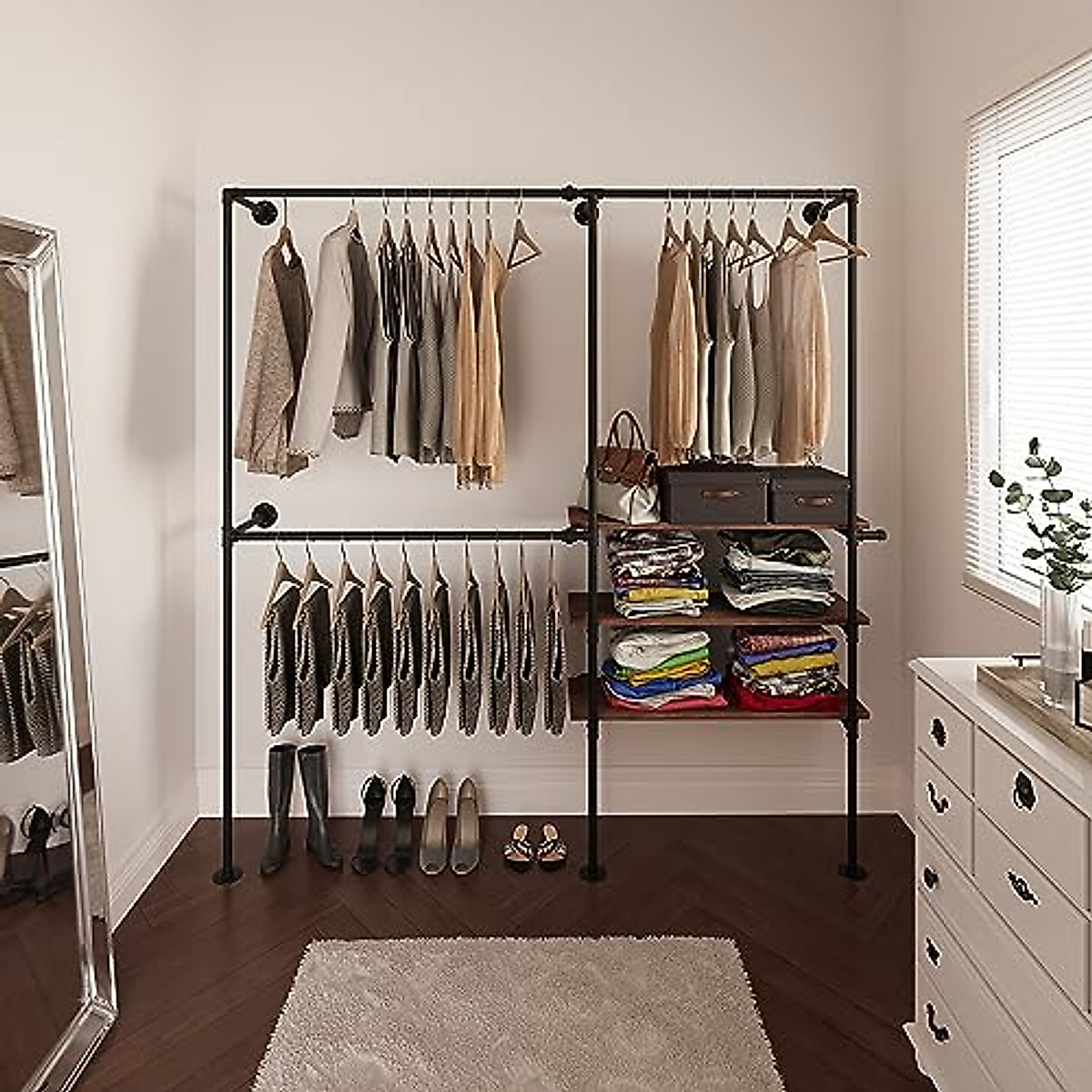 ONOTETUT Industrial Pipe Clothing Rack - Heavy Duty Wall Mounted Garment Organizer for Bedroom & Wardrobe Storage - Sturdy Hanging Rods, Multi-Purpose Design