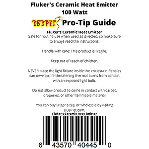 Fluker's Ceramic Heat Emitter for Reptiles 100W - Includes Attached DBDPet Pro-Tip Guide