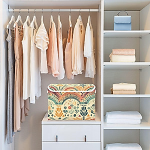 Vnurnrn Storage Bin with Lid Collapsible Vintage Rainbow Flower Print, Large Capacity Foldable Storage Basket Cube for Clothes Toys 16.5×12.6×11.8 IN