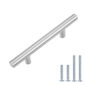 Amazon Basics Euro Bar Cabinet Handle (1/2-inch Diameter), 5.38-inch Length (3-inch Hole Center), Satin Nickel, 25-pack