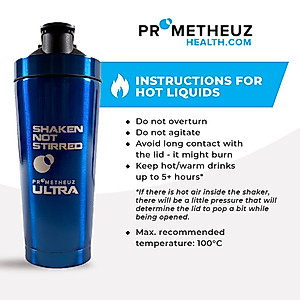 Prometheuz 24oz Stainless Steel Insulated Shaker Bottle with Wire Whisk, Double Walled Vacuum Perfect for Protein Shakes and Pre-Workout to Keeps Hot and Cold, Blue
