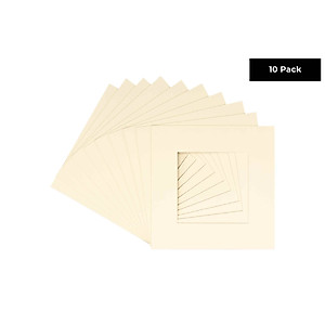 CountryArtHouse Textured Cream Acid Free 10x10 Square Picture Frame Mat with White Core Bevel Cut for 6x6 Pictures - Fits 10x10 Frame - Pack of 10 Matboards