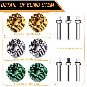 6 Pieces 2 Inch Bristle Disc Grit Abrasive Bristle Disc 50# 80# 120# with 1/4 Inch Shank Attachment Abrasive Coating Removal Disc for Metal