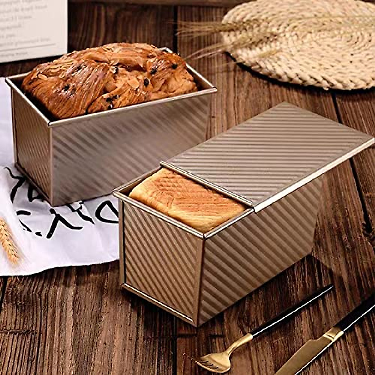 EGEN Bread Pan Loaf Pan for Baking with Lid, Non-Stick Carbon Steel Baking Bread Toast Mold Loaf Baking Pan Set (Golden-2Pcs)