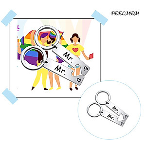 FEELMEM Mr. and Mr. Gay Couple Keychain Set His and His Same Sex Gay Wedding Keyring Gift Gay Marriage Gifts (silver)