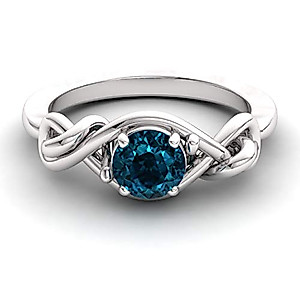 Diamondere Natural and Certified London Blue Topaz Engagement Ring in 14K White Gold | 0.41 Carat London Blue Topaz Knot Solitaire Ring for Women, US Size 8.5