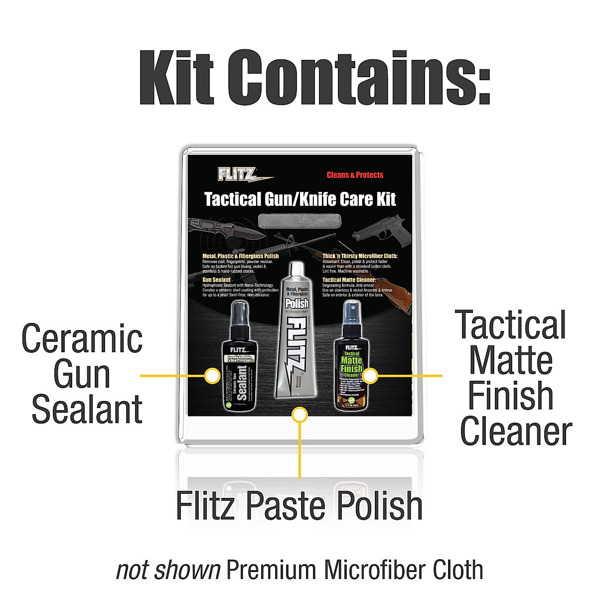 Flitz TGK41502P: 1.76Oz Polish, 1.7Oz Tactical Matte Cleaner, 1.7Oz Gun Sealant, Microfiber Cloth