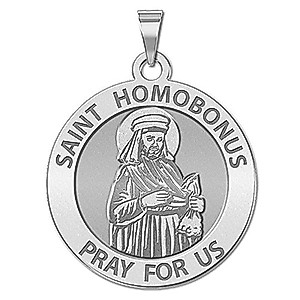 PicturesOnGold.com Saint Homobonus Religious Medal - 3/4 Inch Size of a Nickel -Sterling Silver