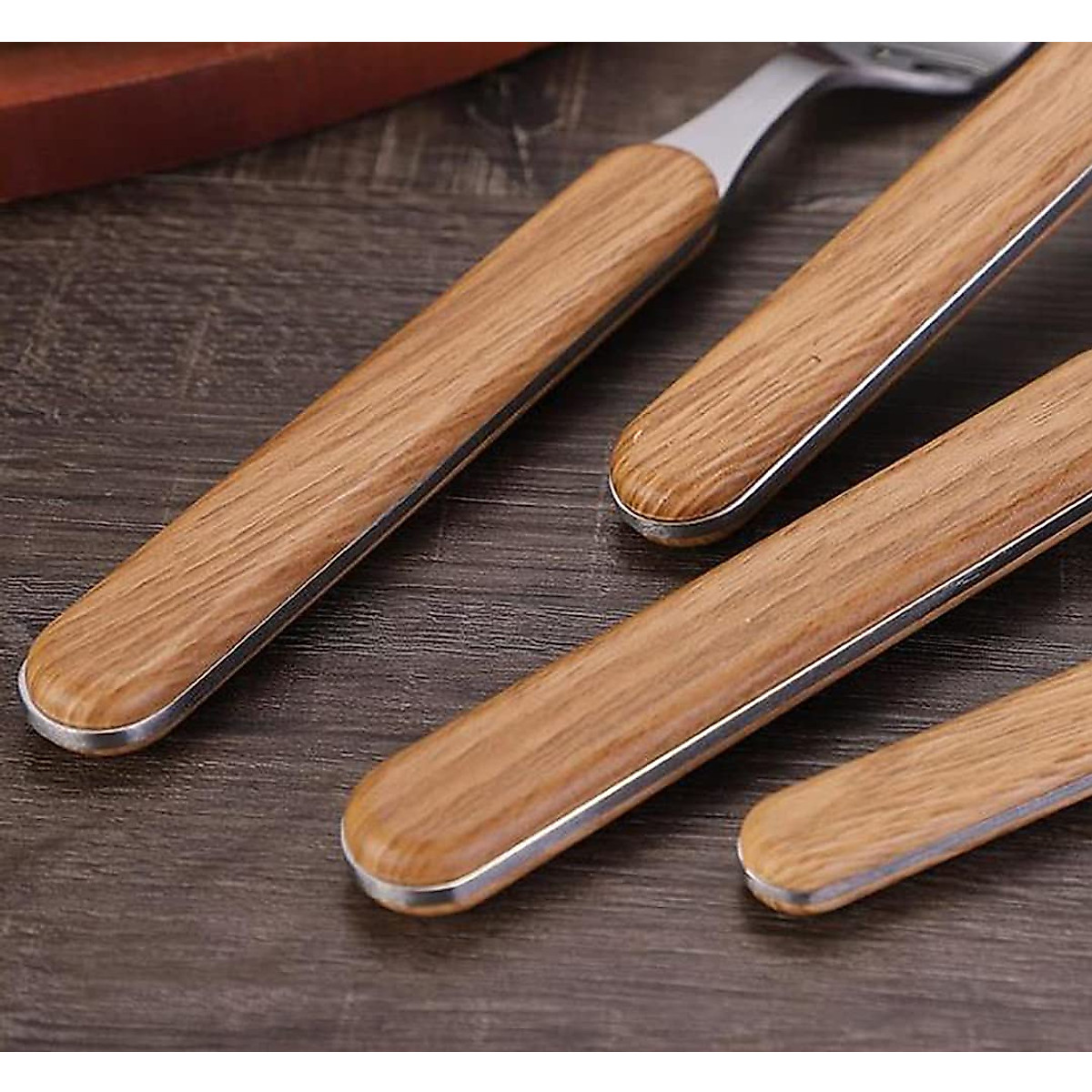 Silverware Set for 6 with Faux Wooden Handle 30-Piece Modern Stainless Steel Flatware Cutlery Set Includes Knife Fork Spoon, Eating Utensil for Home Kitchen Restaurant Mirror Polished