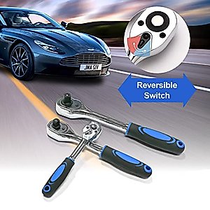 TR TOOLROCK 3PCS Ratchet Set，1/4" 3/8" 1/2-Inch Drive Socket Wrench 72-Tooth Quick-Release Reversible CR-V Gear Torque Spanner with Soft Grip Handle Hand Tools…