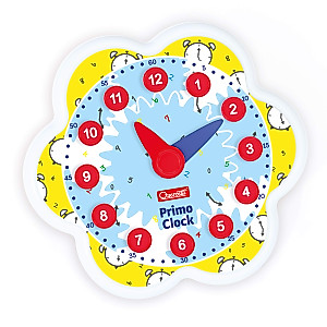 Quercetti Play Montessori Toys Primo Teaching Clock - Educational Toy Helps Kids Learn to Tell Time, Includes 18 Double-Sided Dry-Erase Cards and Marker, for Ages 4-8 Years