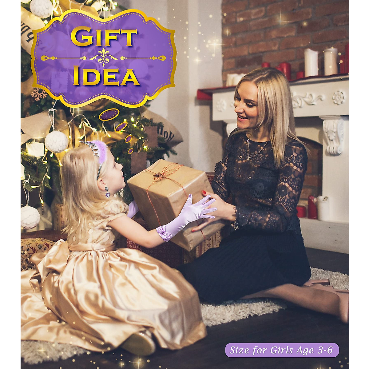 Princess Dress Up Accessories Princess Gloves, BIBUTY 7pcs Dress Up Set for Toddler Girls with Princess Crown, Wand, Gloves, Necklace, Earrings, Bracelet and Ring, Costume Toys for 3-6 yr Little Girls