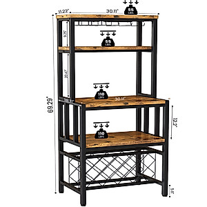 AWQM 5-Tier Kitchen Bakers Rack ,Industrial Wine Rack Table Microwave Stand, FreeStanding Wine Bar Rack,Coffee Bar Kitchen Storage Rack,Wine Cabinet Kitchen Hutch for Dining Room Living Room,Walnut