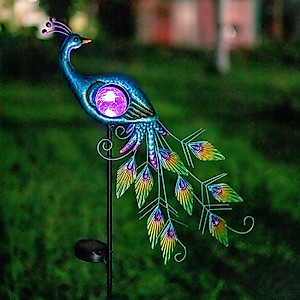 Stargarden Metal Solar Peacock Garden Stake, Garden Lights Solar Powered Waterproof Landscape Path Lights Outdoor Decorations for Pathway Patio Yard Lawn (Purple Ball)