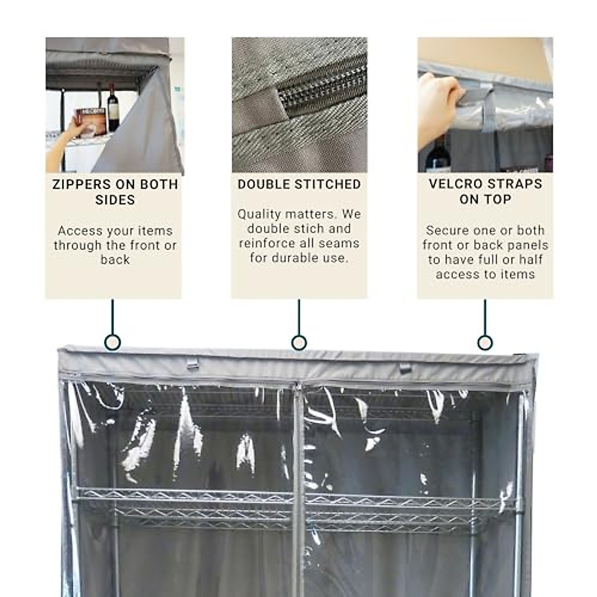 Formosa Covers Premium Clear Front Wire Shelf Cover Grey - Heavy-Duty Storage Solution for Wire Shelving Rack (24”Wx18”Dx72”H) - Waterproof PVC, Water/Dust Resistant Fabric, Multi Zipper