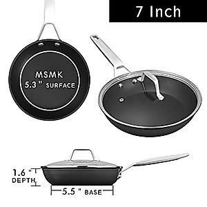 MsMk 7 inch Small Egg Nonstick Frying Pan with Lid, Eggs Omelette Burnt also Non stick, Scratch-resistant, Induction Skillet, Oven Safe to 700°F Pan for Cooking, Dishwasher Safe