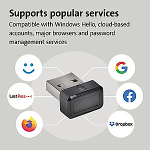 Kensington VeriMark Gen1 USB-A Fingerprint Key Reader - Windows Hello, Anti-Spoofing (K67977WW)