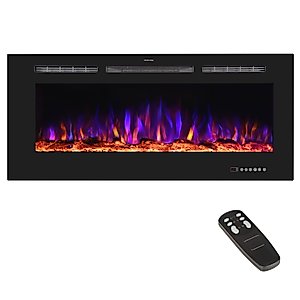 Benrocks 42'' Electric Fireplace Inserts, Recessed & Wall Mount Electric Heater and Linear Fireplace with Remote Control, Adjustable Flame Color, Temperature, Timer 750/1500W Black…