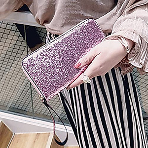 FuSi Women Sequined Wallet Casual 2-Fold Long Coin Purse (Pink), FSUS0073