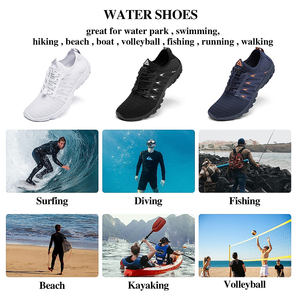 Racqua Mens&Womens Water Shoes Swim Shoes Beach Sport Quick-Dry Aqua Shoes Barefoot for Boating Fishing Hiking Diving Surfing Pool River White 7.5W/6.5M