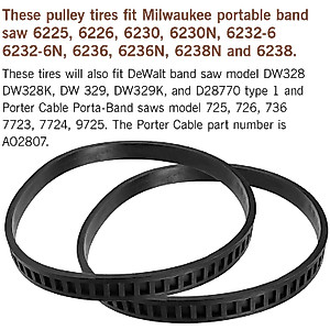 Replacement Portabands 45-69-0010 Blade Pulley Wheel Tire for Mil'waukee Band Saws Deep Cut AO2807 6238N 6230 6232-6 6225 6238-20 2729-20 (2 Pack)