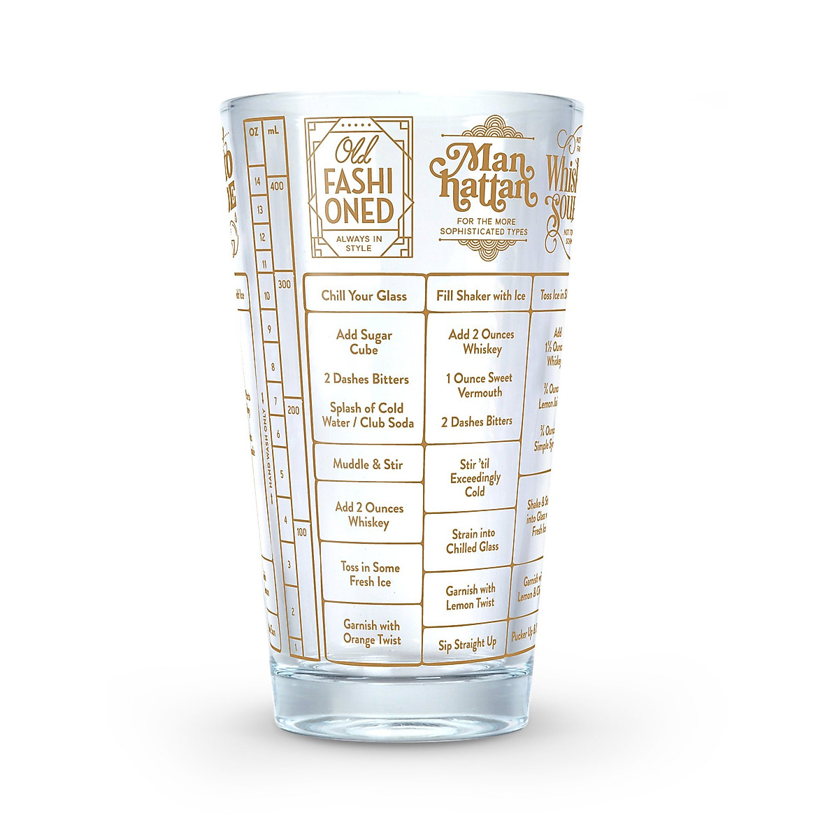 Fred GOOD MEASURE Cocktail Recipe Glass, Whiskey