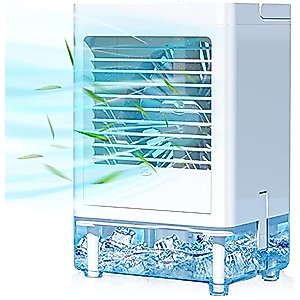Portable Air Conditioner, Rechargeable Evaporative Air Cooler, 800 ML Water Tank, 5000mAh Battery Operated with Cooling and 3 Speeds Function, Personal Air Cooler for Home Office and Room