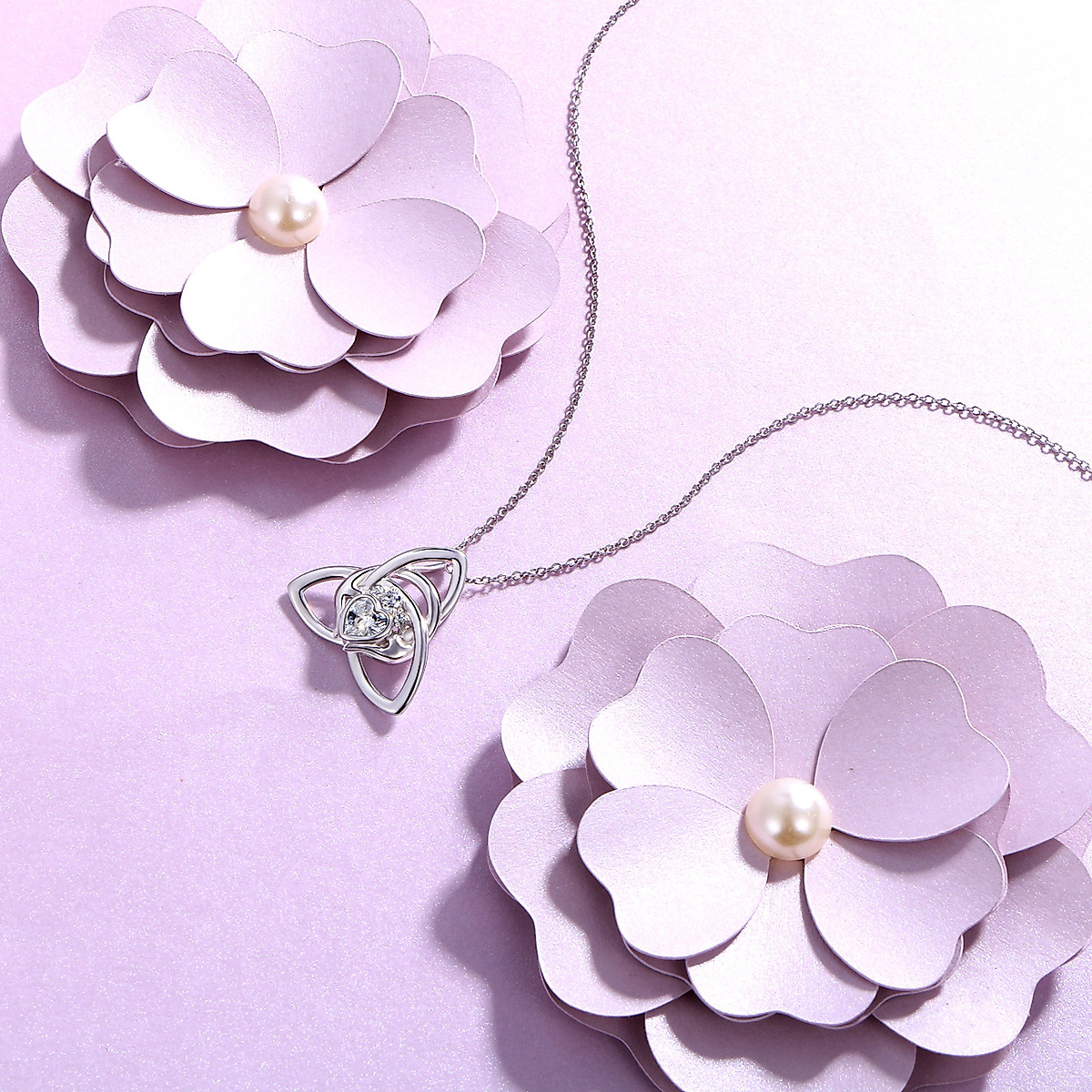 FLYOW 925 Sterling Silver Good Luck Irish Claddagh Celtic Knot Love Heart Pendant Necklace for Women Ladies Birthday Valentine's Day Graduation Christmas, 18 Inch Rolo Chain