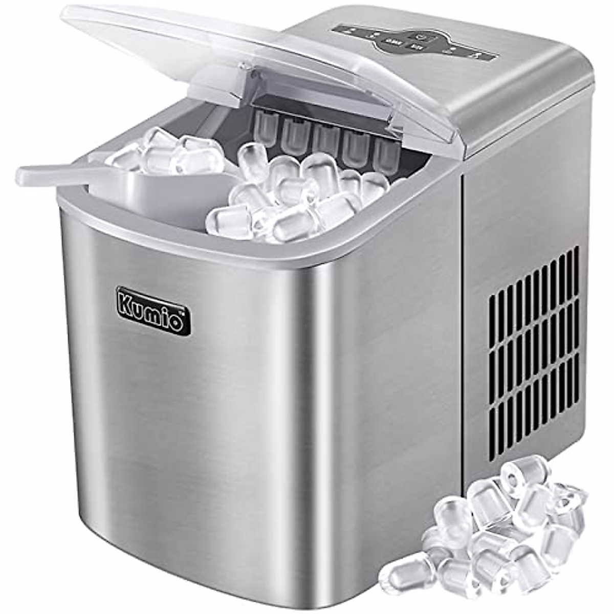 KUMIO Stainless Steel Ice Makers Countertop, 33 Lbs in 24 Hrs, 10 Bullet Ice Ready in 6-8 Mins, Automatic Self-Cleaning, 2 Sizes of Bullet Ice for Home Kitchen Office Bar Party