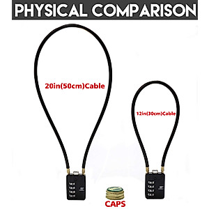 RESET-201 4 Digit Combination Padlock with 12 inch(30cm) Steel Cable,Cable Lock for Locker Luggage Suitcase Gun Case Toolbox Helmet,5mm Diameter,Black