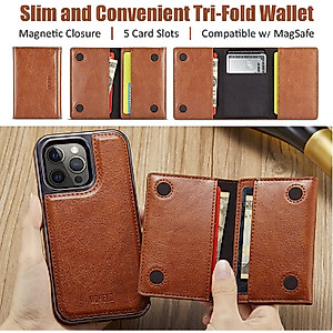 MOHEYO Designed for iPhone 14 Pro Max Case Compatible with MagSafe Removable Wallet Card Holder Magnetic Slim Thin Vegan Leather Cover (Brown)