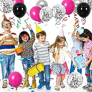 Rose Red Black Hot Pink Balloon Garland Arch Kit - 117PCS Rose Red Hot Pink Black Balloon Silver Confetti Balloons for Girl 16th 18th 21th Birthday Baby Shower Graduation Bachelorette Party