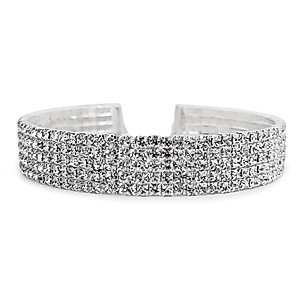 Rhinestone Choker 5 Row Silver by LuxeLife – Women’s Crystal Look Necklace with 5 Inch Extender Chain – Classic Fashion Jewelry Accessories – Matches Earrings and Bracelets Flawlessly