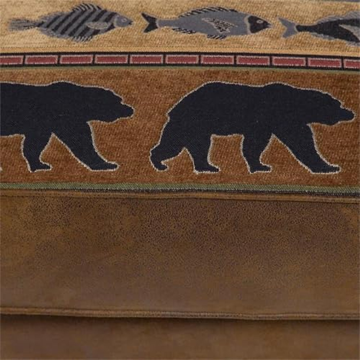 Hawthorne Collections 20.5" Farmhouse Leather Wildlife Pattern Sofa in Brown