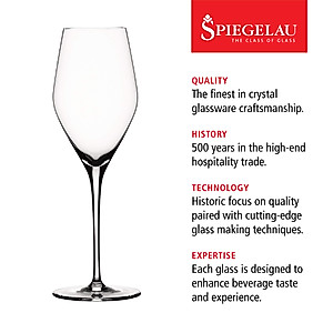 Spiegelau Prosecco Wine Glasses Set of 4 - European-Made Crystal, Classic Stemmed, Dishwasher Safe, Professional Quality Wine Glass Gift Set - 9.1 oz