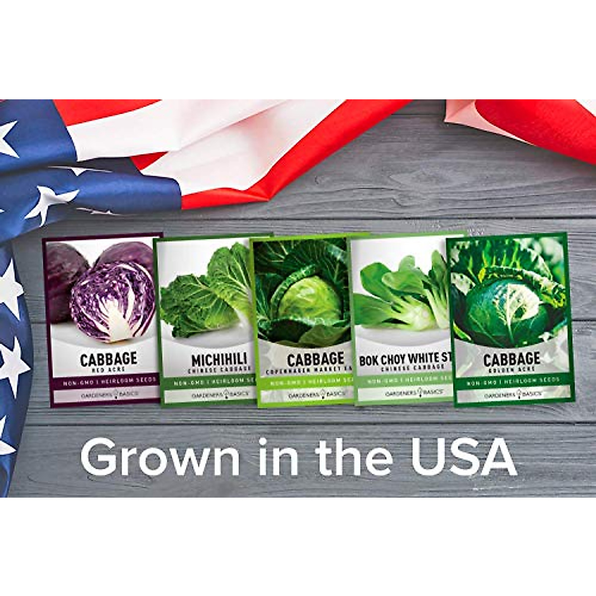 Cabbage Seeds for Planting 5 Individual Packets Bok Choy, Michihili (Napa) Chinese Cabbage, Red, Golden Acre and Copenhagen Market Early for Your Non GMO Heirloom Vegetable Garden by Gardeners Basics