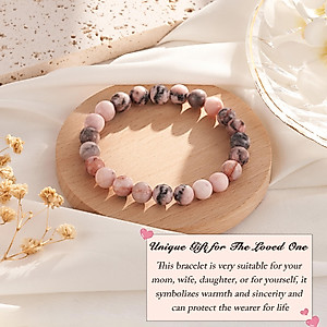 Seyaa Bracelet for Women, Pink Zebra Jasper Bracelet, Birthday Valentines Day Gift for Her Teen, Natural Crystal Stone