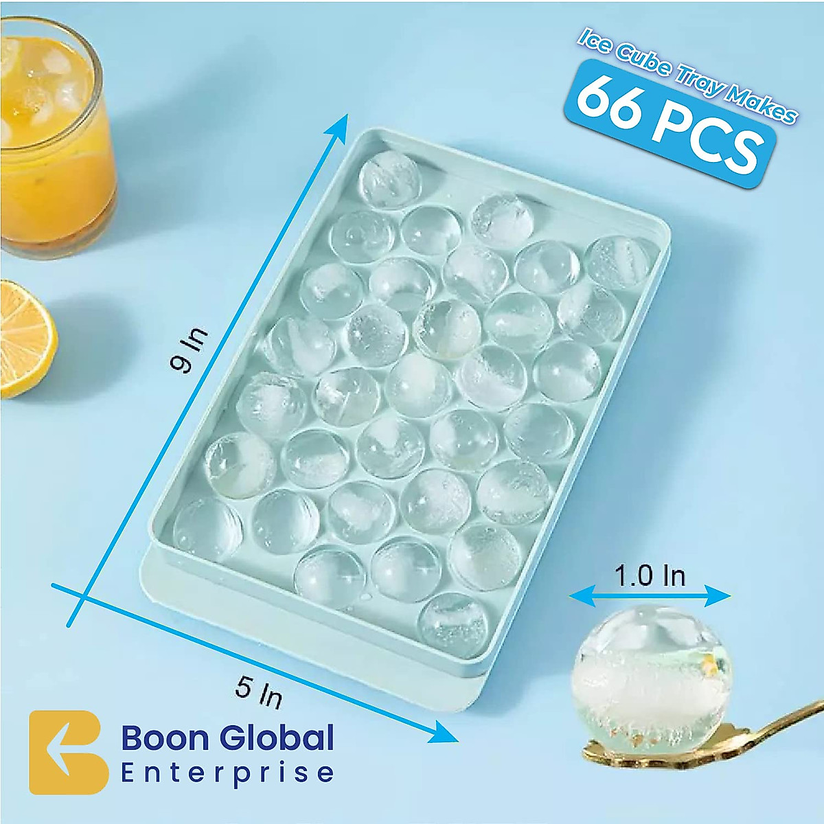 Boon Ice Cube Tray 2 Pack, Easy-Release plastic & Flexible in use,66 PCS Circle Ball ice cube tray with lid, Large round Ice Molds for Cocktail, Freezer, Stackable Ice Tray