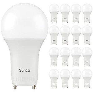 Sunco 16 Pack GU24 LED Light Bulbs 2 Prong A19, CRI91 5000K Daylight, 9W Equivalent 60W, CFL Replacement 800 Lumens, Bright Dimmable Twist & Lock GU24 Pin Base with Two Prongs Instant On U