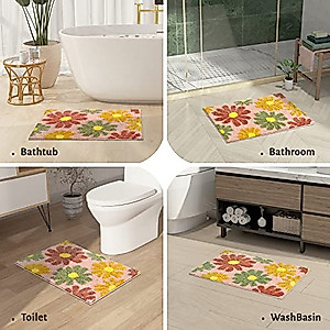 DESIHOM Cute Daisy Flower Non Slip Bathroom Rugs Pink Floral Absorbent Bath Floor Mat Soft Bathmat Washable Small Microfiber Bath Matt Bathroom Decor-16''x24''