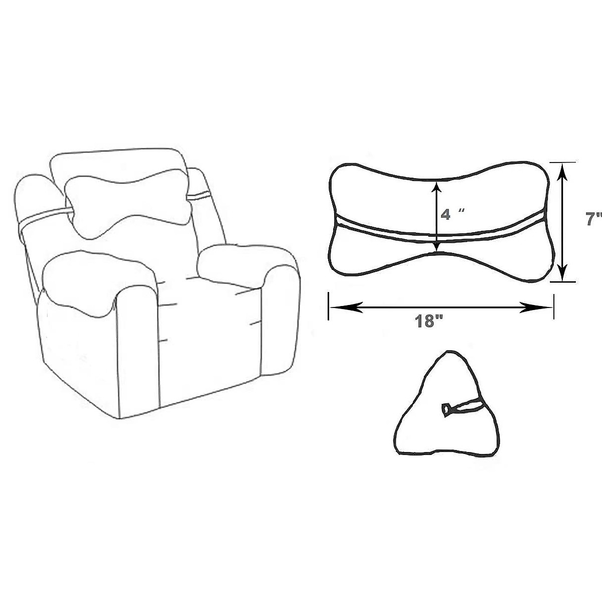 VCOMSOFT Grey Recliner Headrest Pillow, Head Pillow for Recliner Chair, Head Pillow for Sofa, Recliner Neck Pillows, Recliner Neck Pillow, Bone Neck Pillow, Couch Neck Pillow