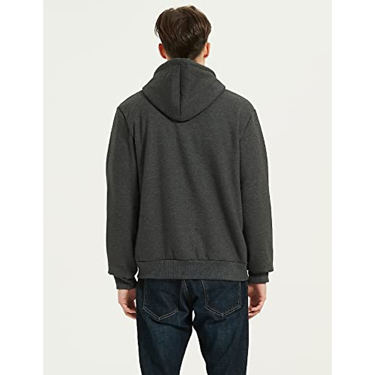 Flygo Men's Sherpa Hoodie Jacket Fleece Lined Zip Up Warm Hoodies Sweatshirt Winter Zipper Sweater Hooded Coat (Medium, Dark Grey)